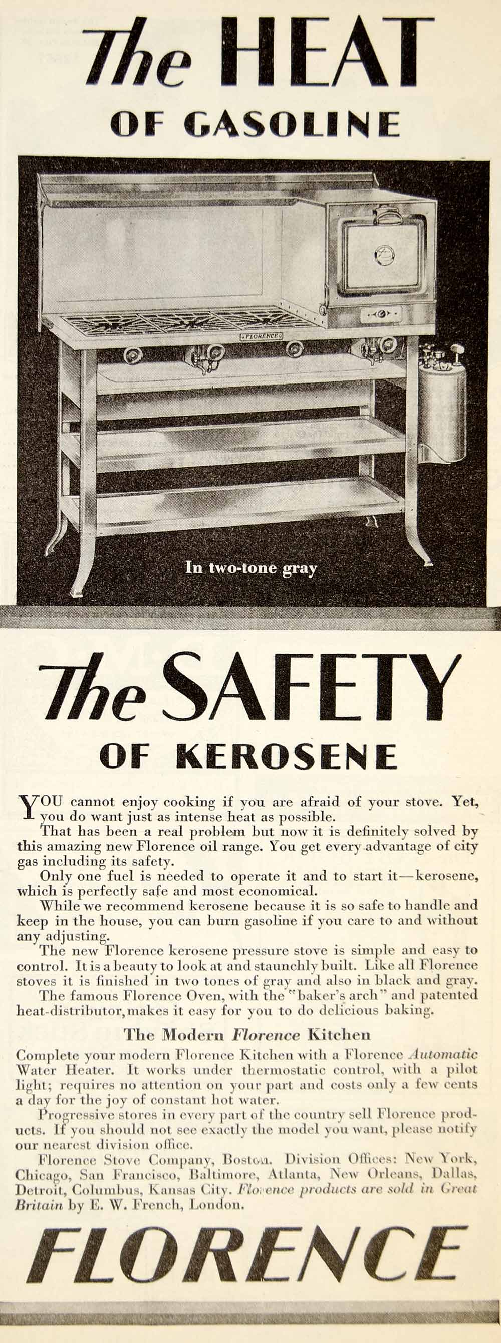 1928 Ad Florence Stove Kerosene Oil Gas Range Kitchen Appliance Oven Y ...
