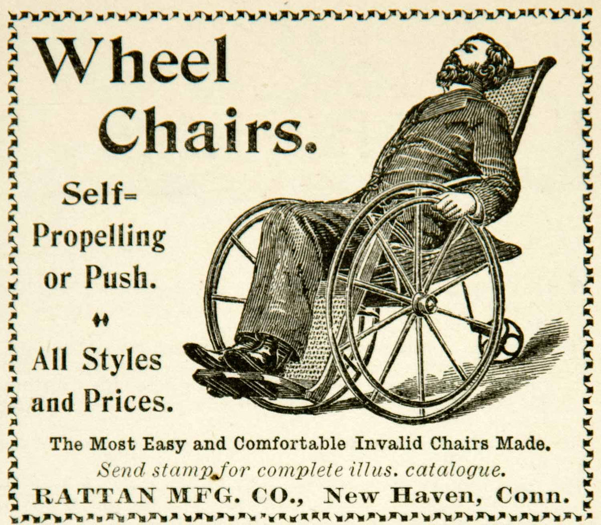 1898 Ad Wheelchair Wheel Chair Rattan Invalid New Haven Sick Man Beard ...