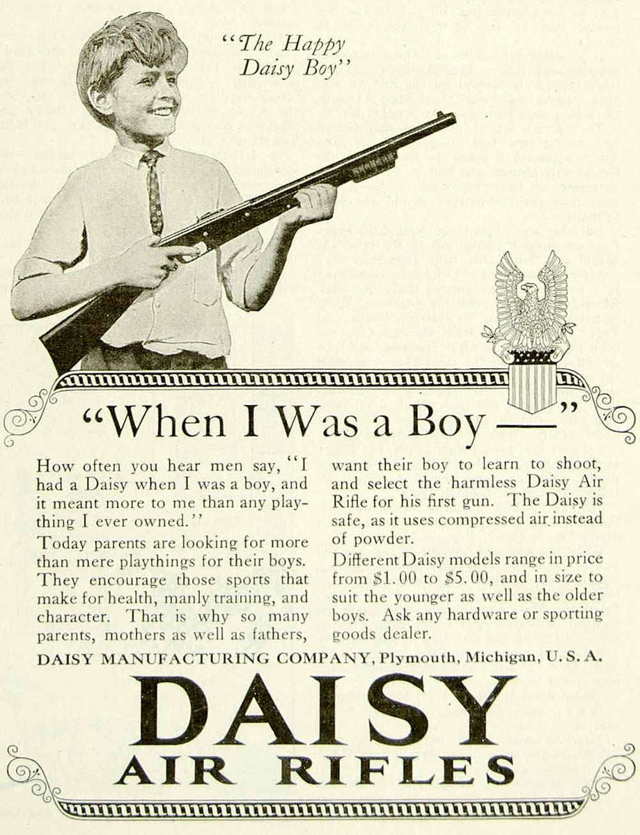 1922 Ad Daisy Air Rifles Childrens Toy Gun Firearm Weapon Plymouth MI ...