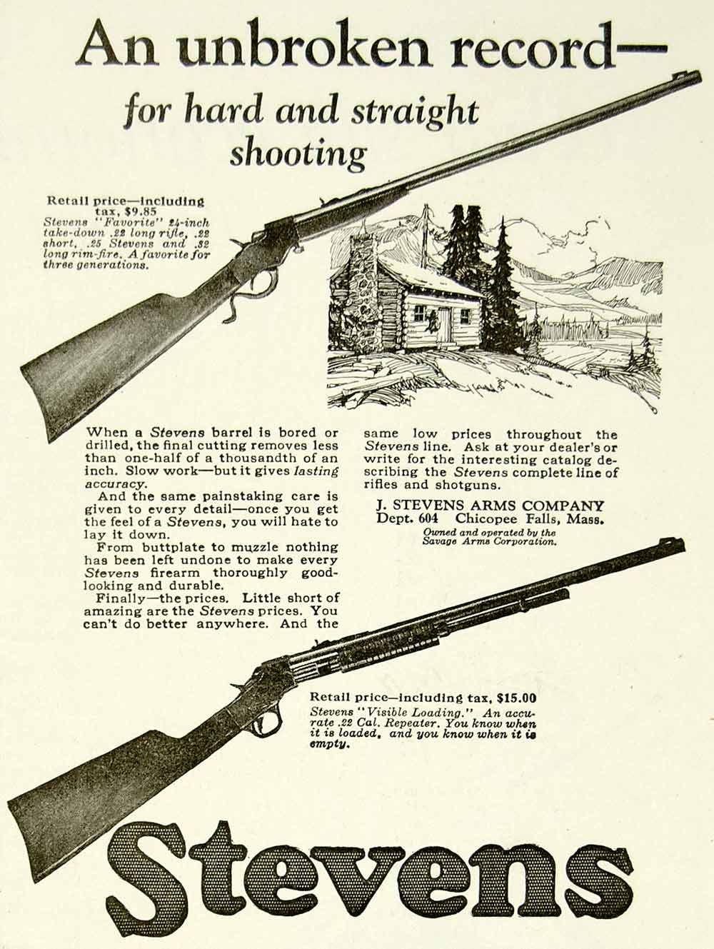 1923 Ad J Stevens Arms Favorite .22 Rifle Visible Loading Repeater Gun ...