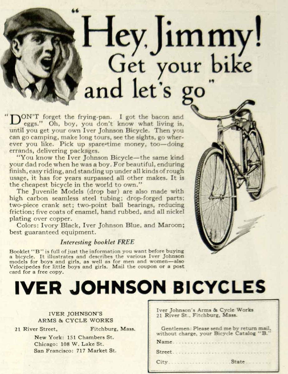 1925 Ad Iver Johnson Bicycle Juvenile Childrens Bike Model Roaring Twe ...