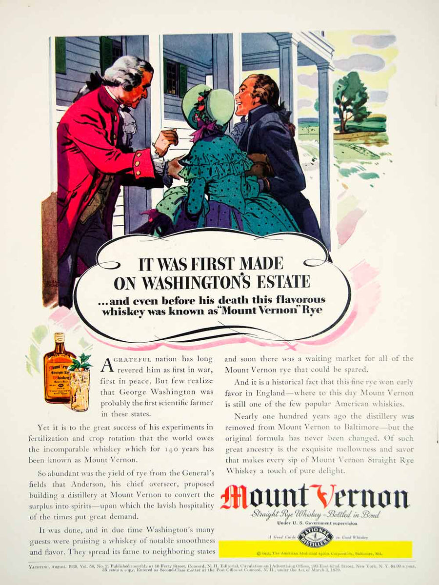 1935 Ad Mount Vernon Straight Rye Whiskey Whisky George Washington Est ...