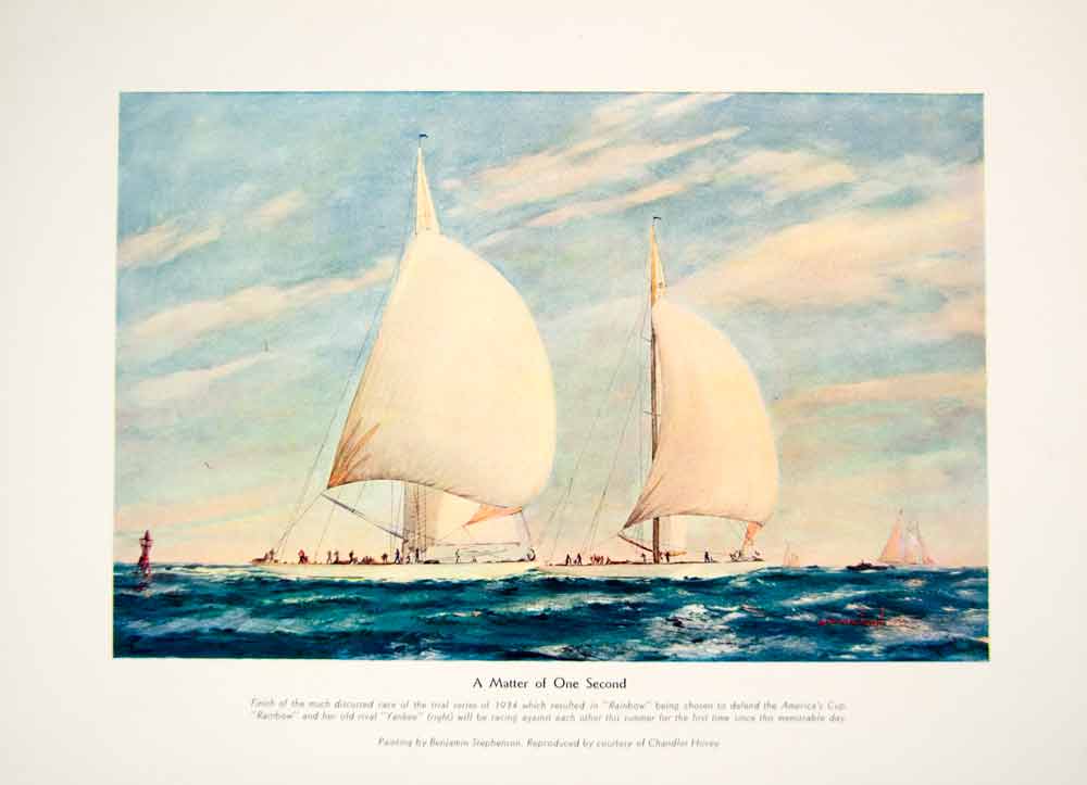 1936 Color Print Sailing Yacht Race Rainbow Yankee Benjamin Stephenson ...