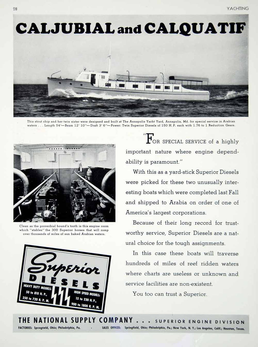 1939 Ad Vintage Superior Diesel Engine Motor Boat Yacht Caljubial Calq ...