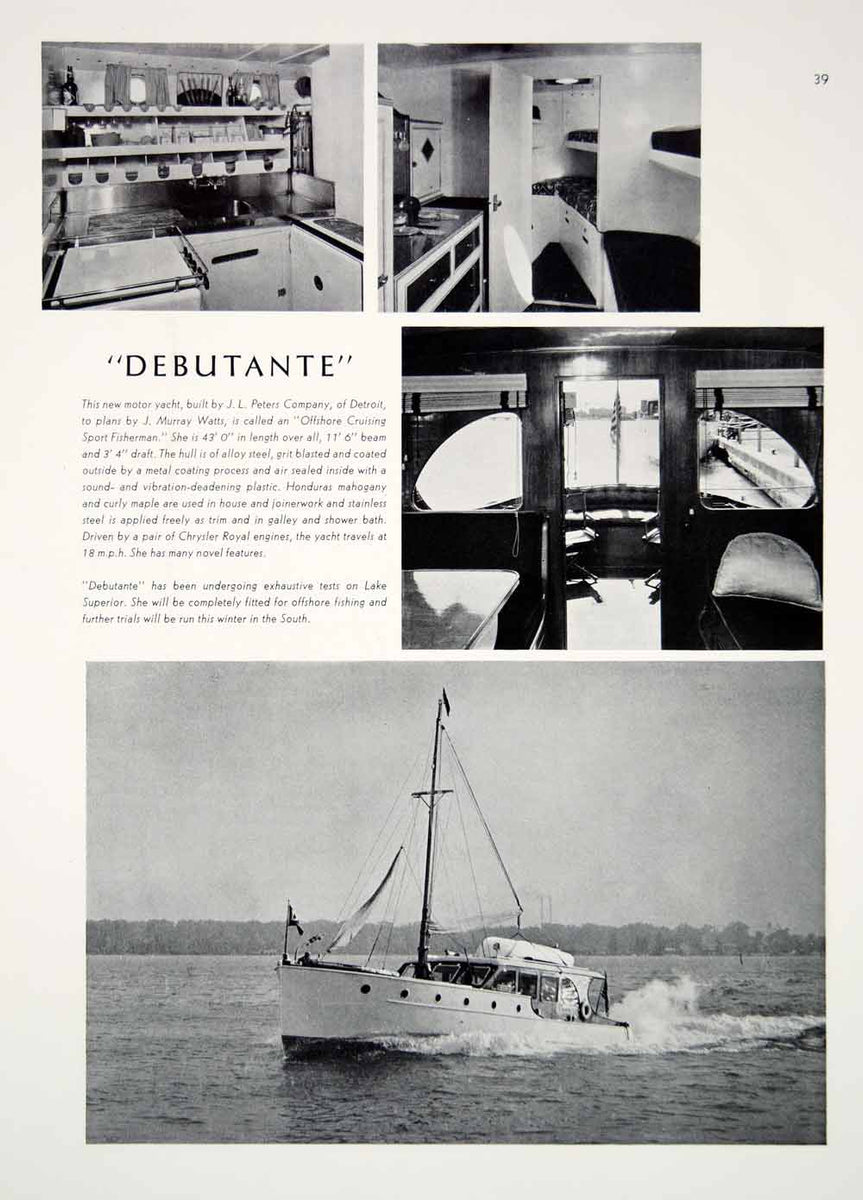 1940 Print Debutante Motor Yacht Fishing Boat Cruiser J L Peters Compa ...