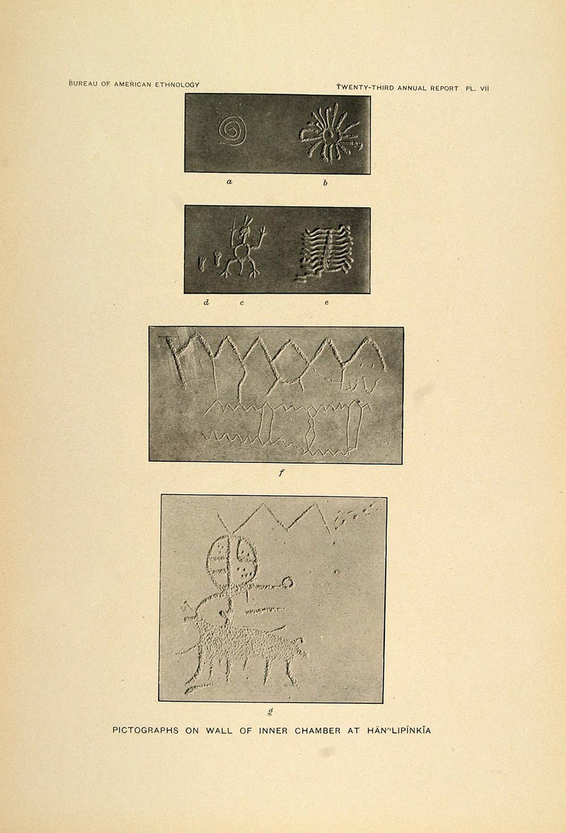 1904 Print Zuni Indian Rock Pictographs Seal Sun Symbol ORIGINAL HISTO ...