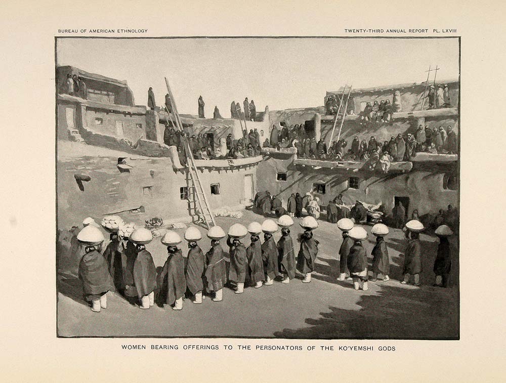 1904 Print Zuni Indian Women Offerings Koyemshi Gods - ORIGINAL HISTOR ...