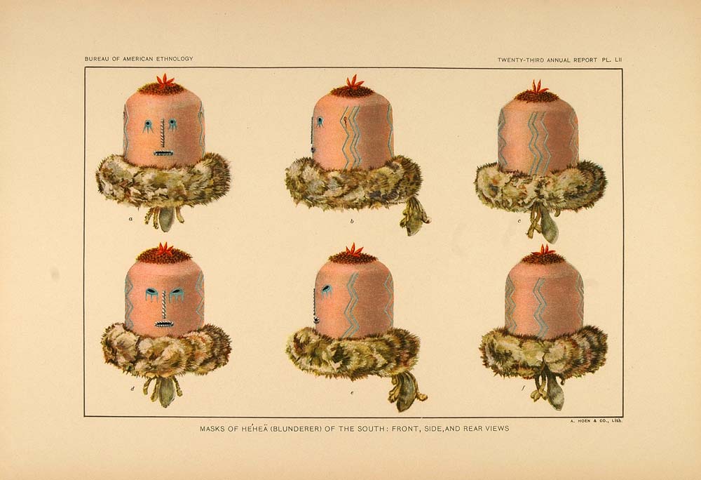 1904 Zuni Indian Masks Hehea God Mythology Lithograph - ORIGINAL ZN1 ...