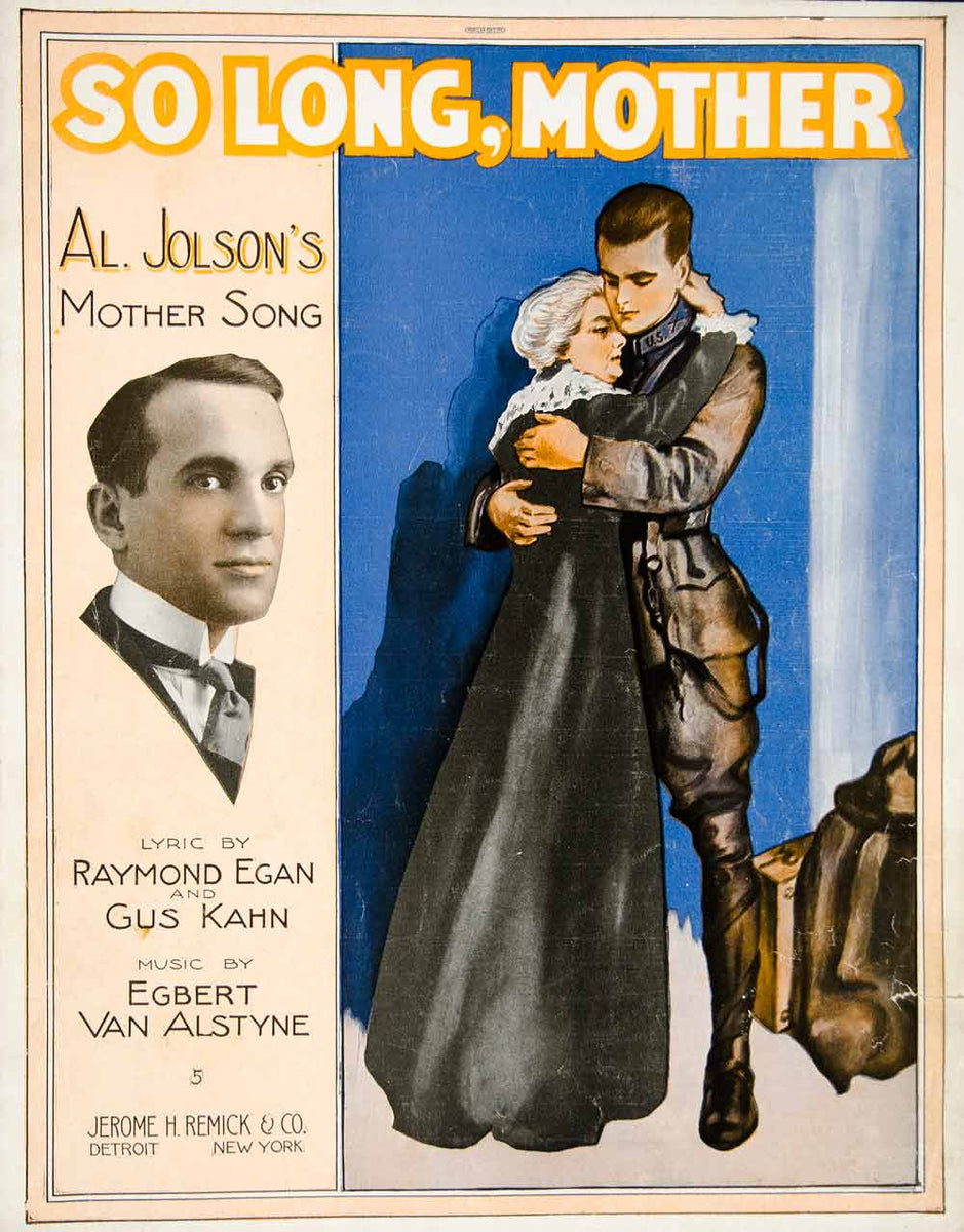 1917 Sheet Music So Long Mother Al Jolson Song WWI Soldier Doughboy Un ...