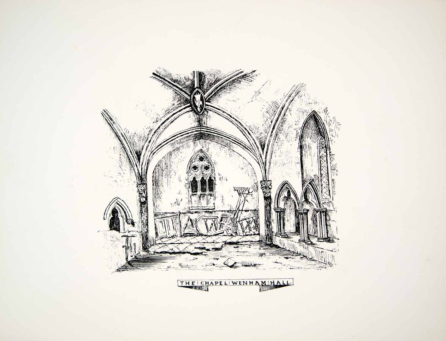 1871 Lithograph WF Francis Art Chapel Little Wenham Hall Suffolk Engla ...