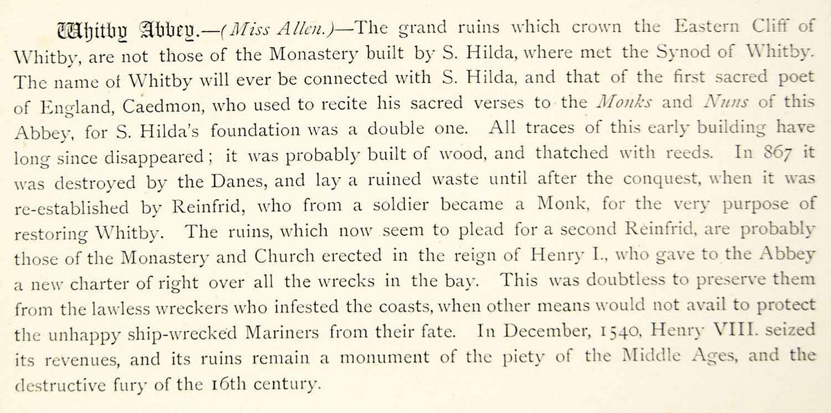 1872 Lithograph May Allen Art Whitby Abbey Harbor North Yorkshire Engl ...