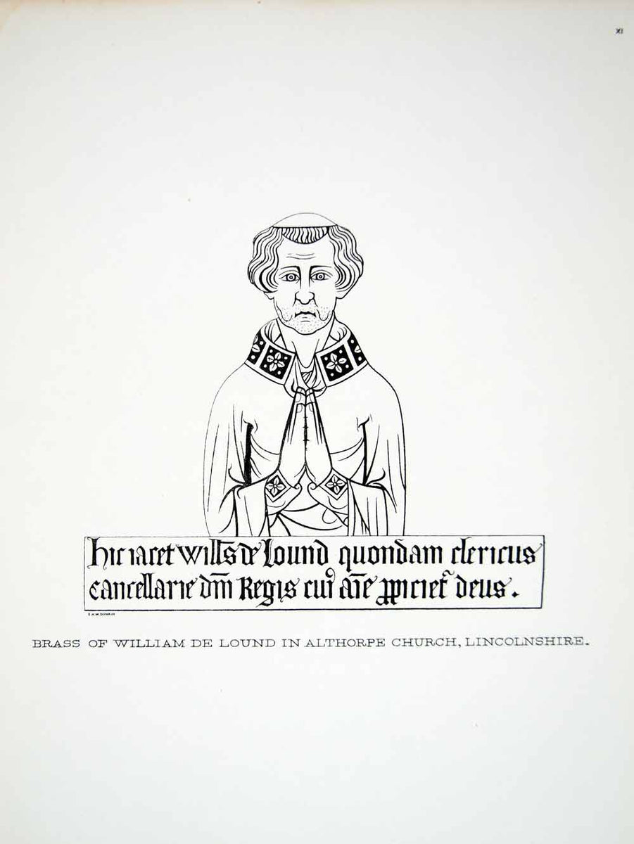 1876 Lithograph EHW Dunkin Art William de Lound Althorpe Church Englan ...