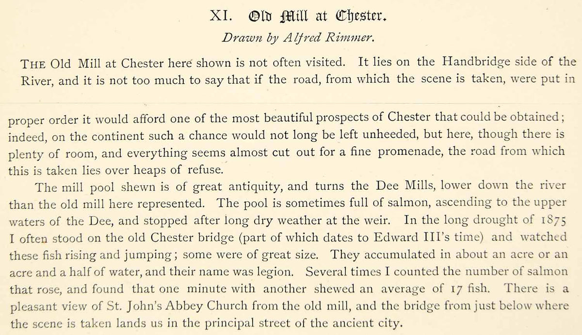 1877 Lithograph Alfred Rimmer Art Mill River Dee Chester Cheshire Engl ...