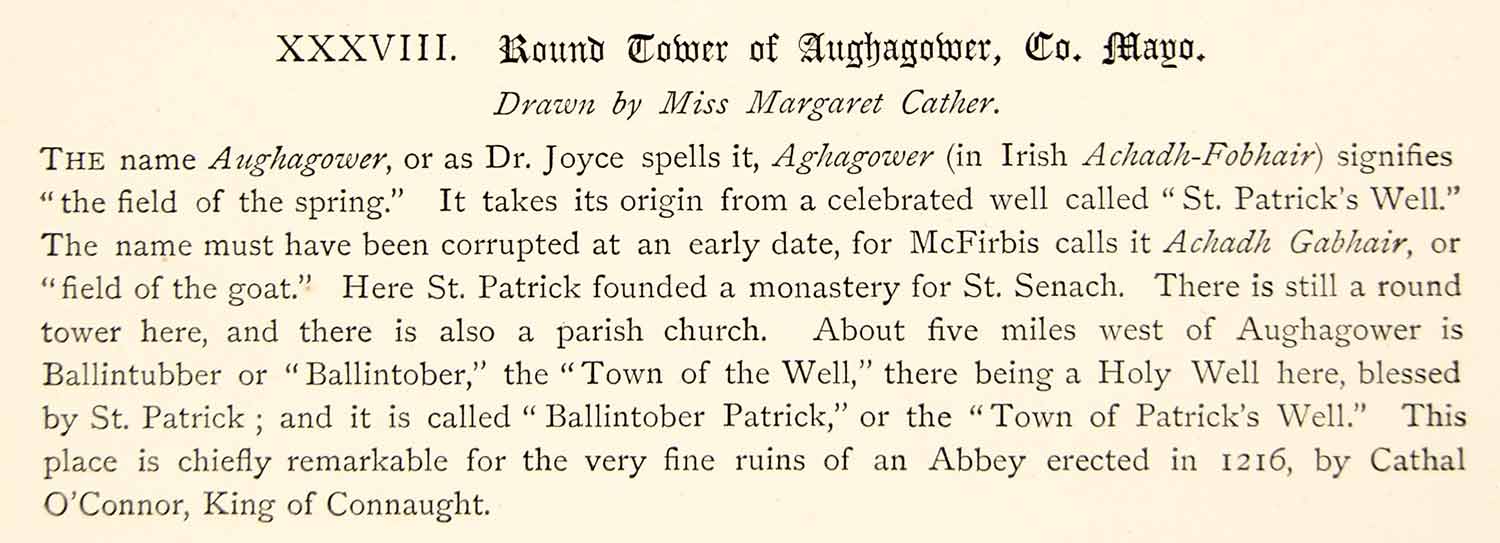 1877 Lithograph Margaret Cather Art Round Tower Aughagower Ireland Cel ...