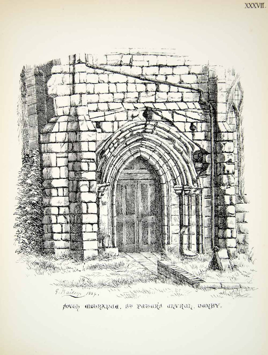 1883 Lithograph George Bailey Art S Peter Church Derby England Archite ...