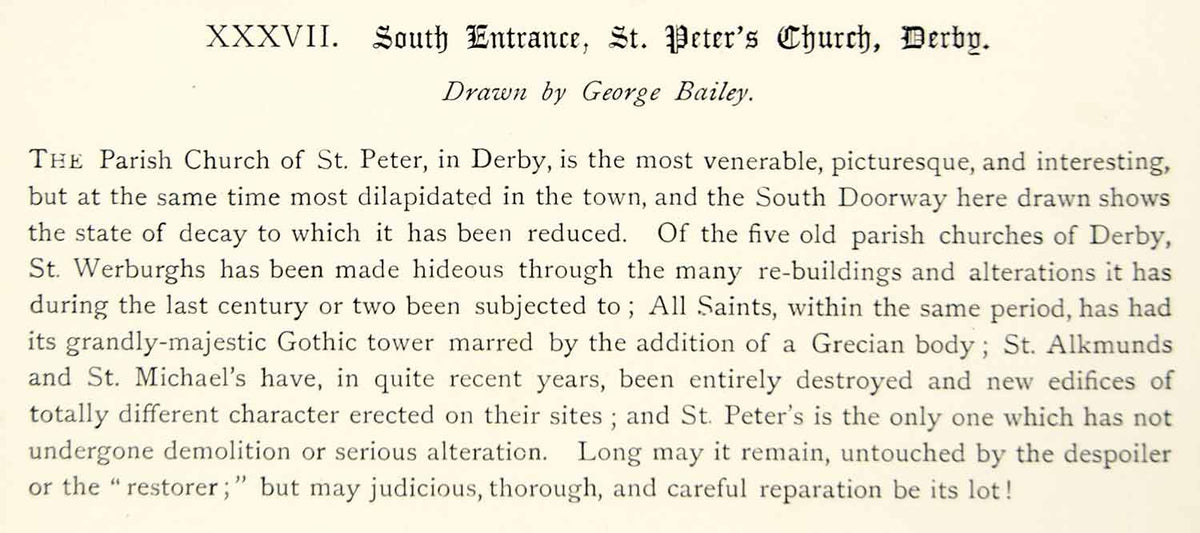 1883 Lithograph George Bailey Art S Peter Church Derby England Archite ...