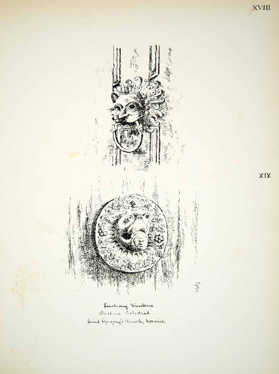 1886 Lithograph D Waters Art Sanctuary Door Knockers Church Cathedral ...