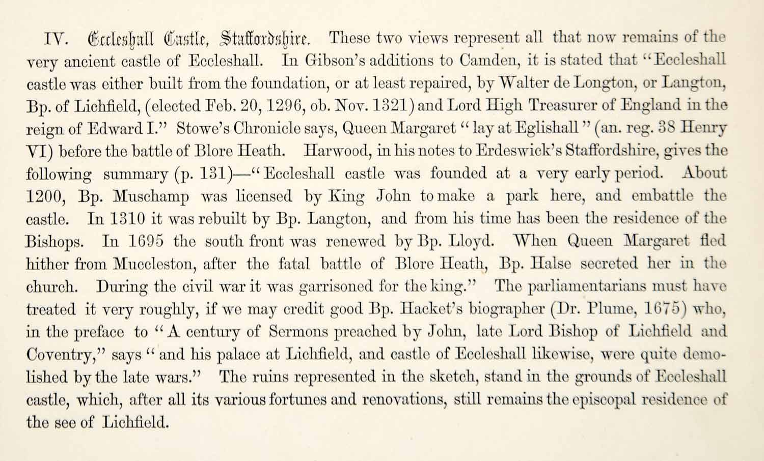 1860 Lithograph Allen Art Eccleshall Castle Staffordshire England Medi ...