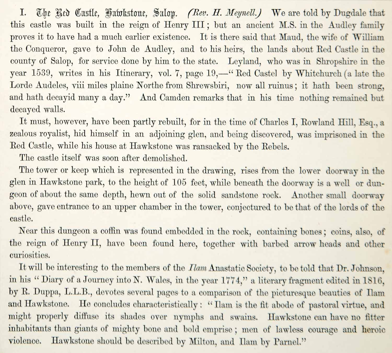 1861 Lithograph H Meynell Art Red Castle Hawkstone Park Shropshire Eng ...