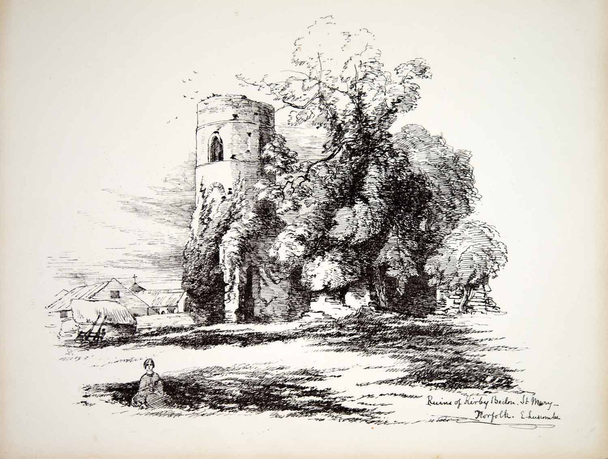 1861 Lithograph E Luscombe Art Ruin St Marys Church Kirby Bedon Englan ...