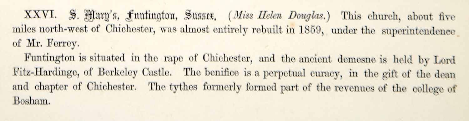 1861 Lithograph Helen Douglas Art St Mary Anglican Church Funtington E ...