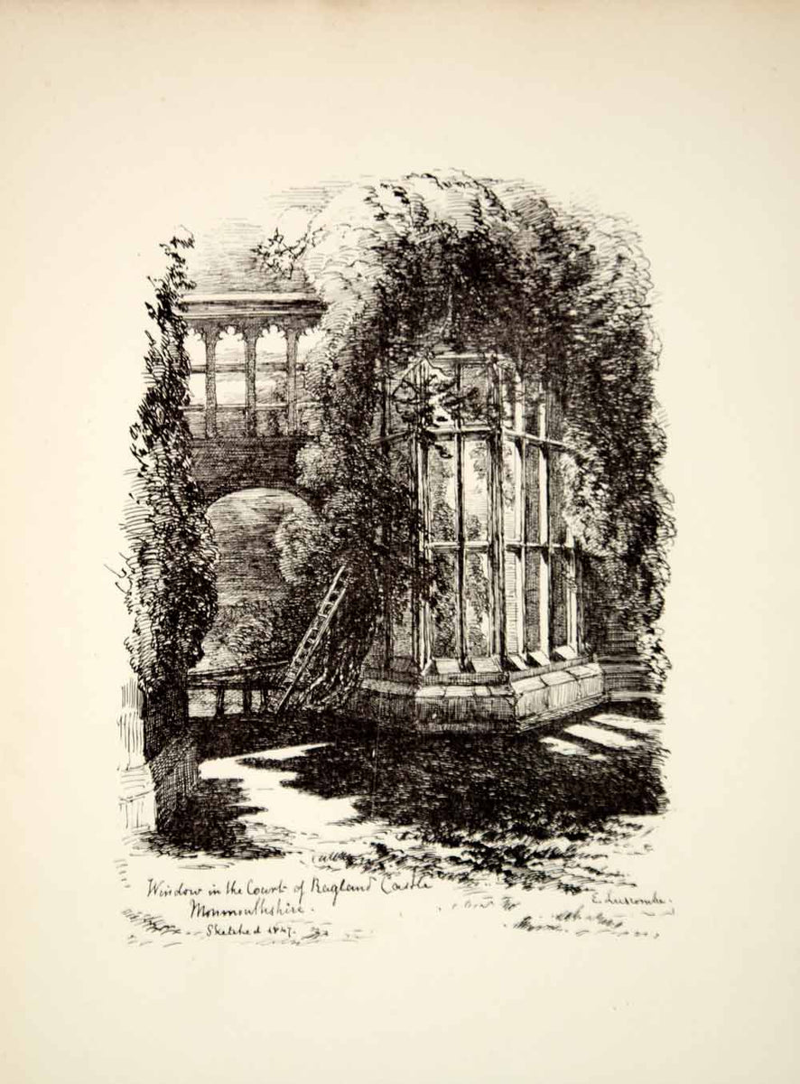 1861 Lithograph E Luscombe Art Raglan Castle Monmouthshire Wales Medie ...