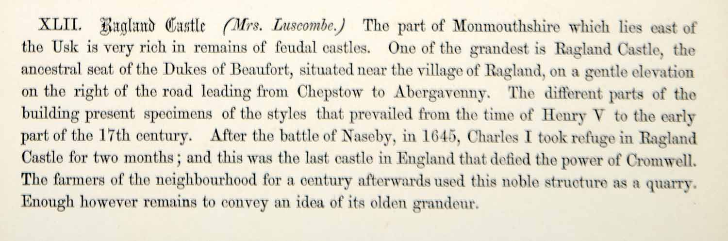 1861 Lithograph E Luscombe Art Raglan Castle Monmouthshire Wales Medie ...