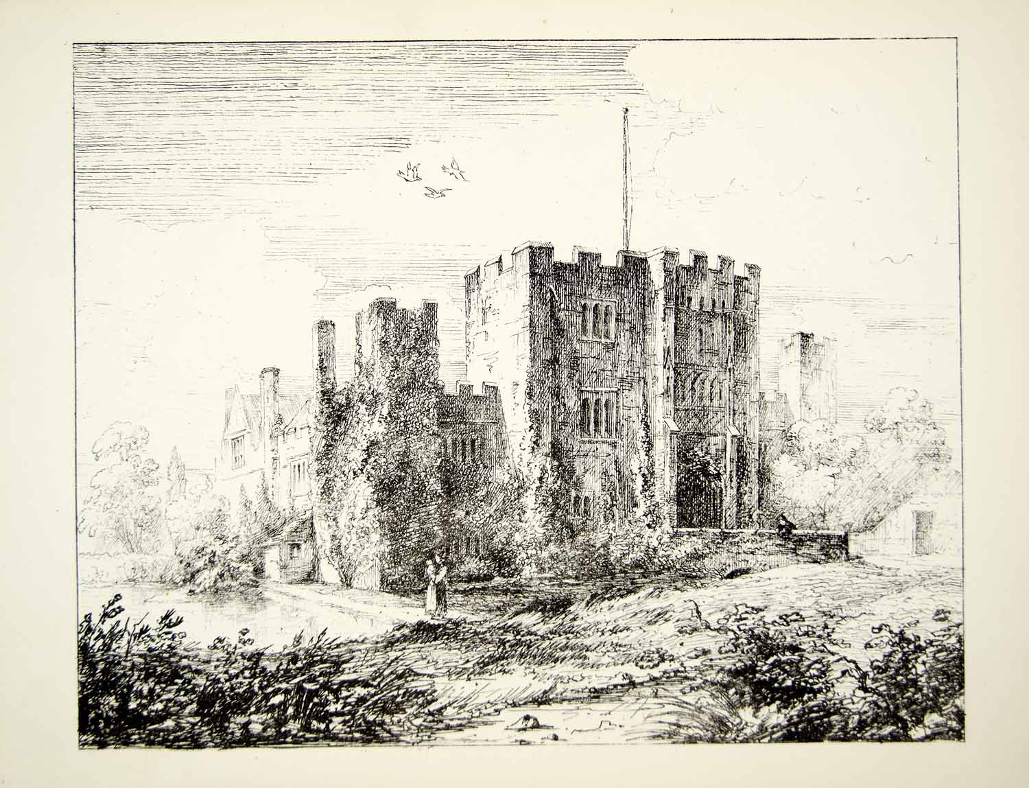 1863 Lithograph Swanwick Art Hever Castle Edenbridge Kent England Medi ...