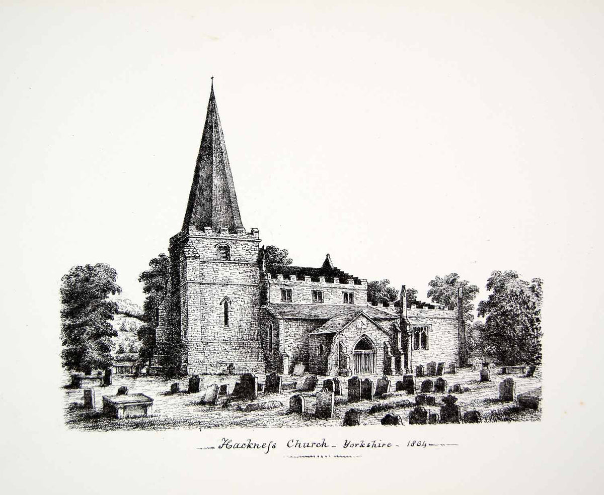 1864 Lithograph JS Whitty Art Church St Peter Hackness North Yorkshire ...